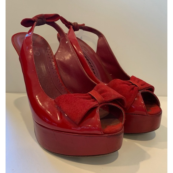 Aldo | Shoes | Vintage Aldo Red Patent Slingbacks With Bow Detail ...